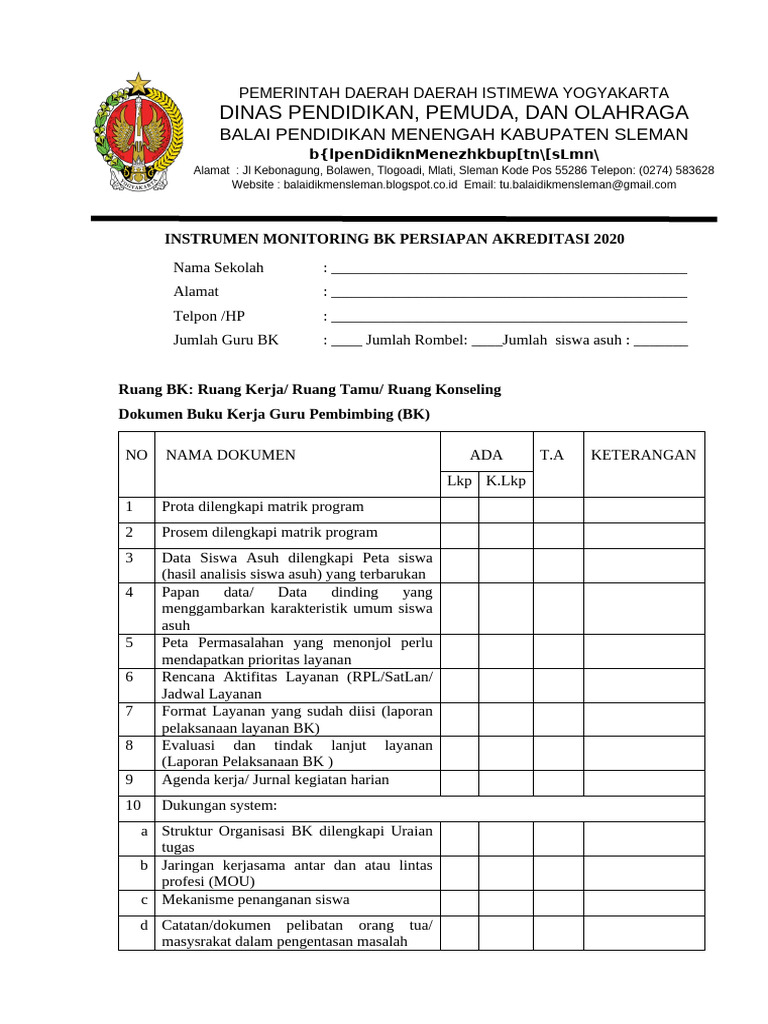 2020 Monitoring BK Pra Akreditasi | PDF