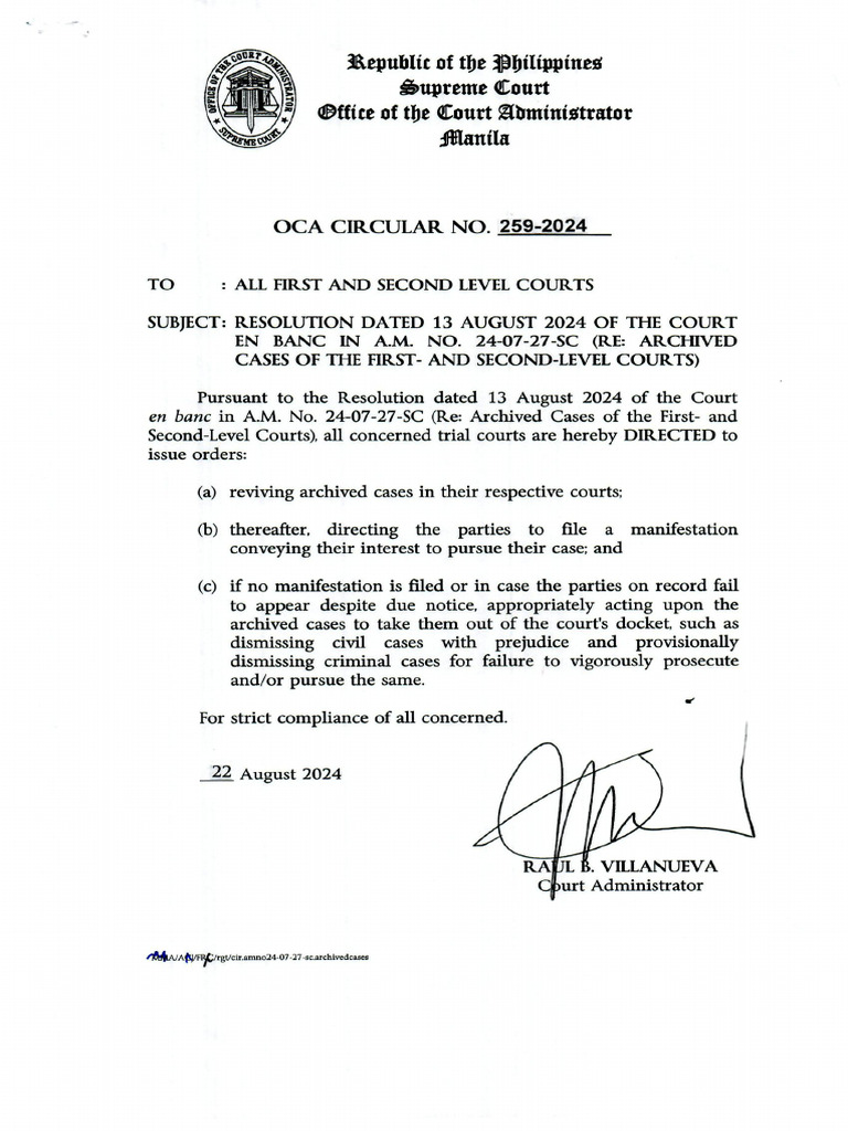 OCA Circular No. 259-2024 | PDF