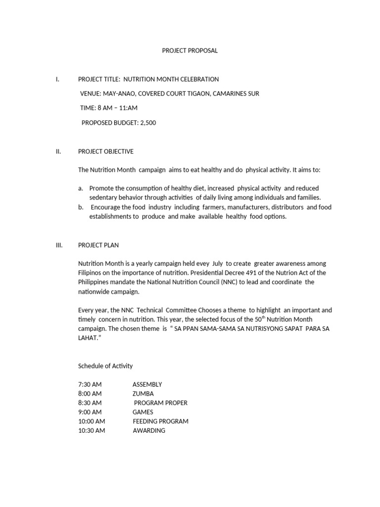 Project Proposal Nurtition Month | PDF