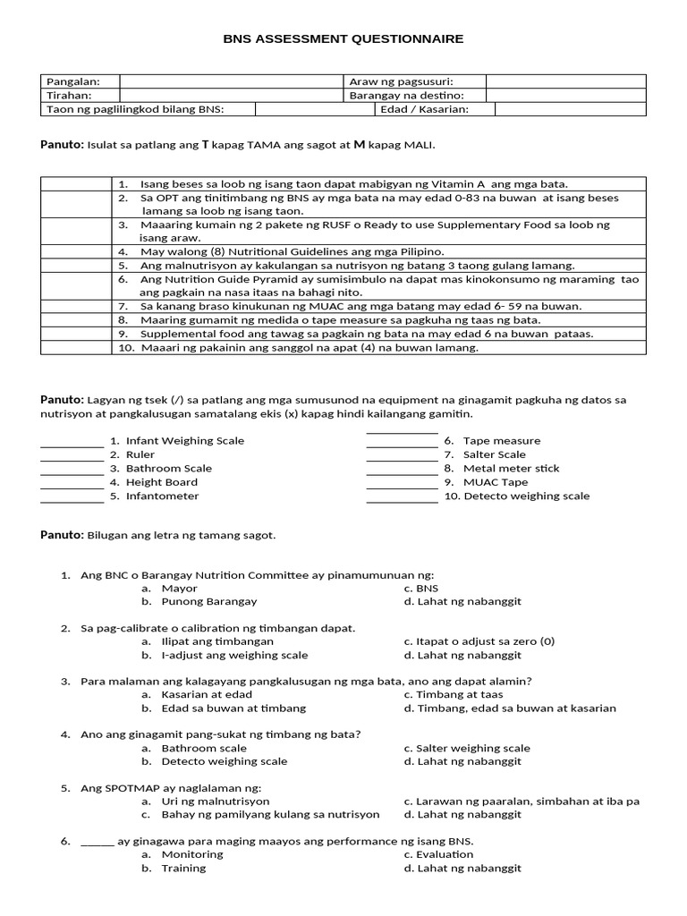 BNS Assessment Form 122120 | PDF