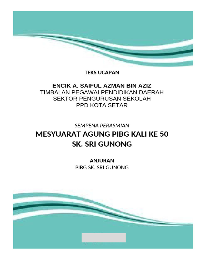 Teks Ucapan PPD Sempena Mesyuarat PIBG 2024 | PDF