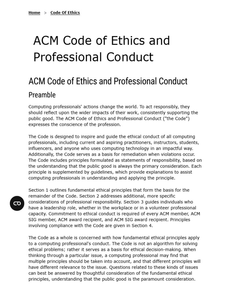 ACM Code of Ethics and Professional Conduct | PDF