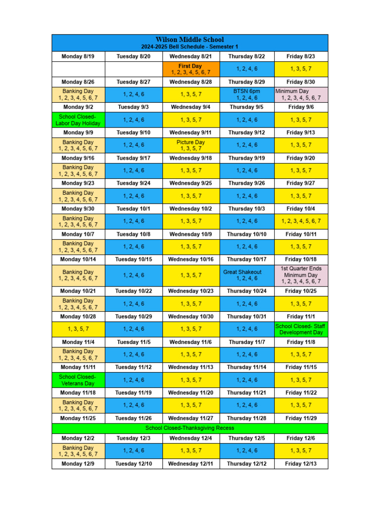 2425 Wilson Student Bell Schedule - Semester 1 2 | PDF 2425 Wilson Student Bell Schedule - Semester 1 2 | PDF