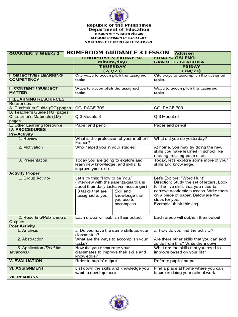 Homeroom Guidance: Skills for Success | PDF | Learning | Behavior ...