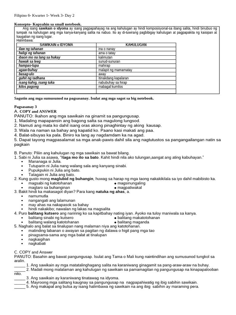 Filipino 6 Q1-W3 - D2 | PDF