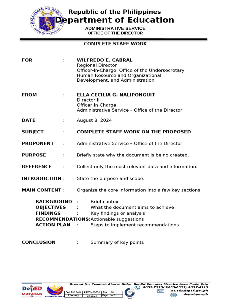 Template of Complete Staff Work | PDF