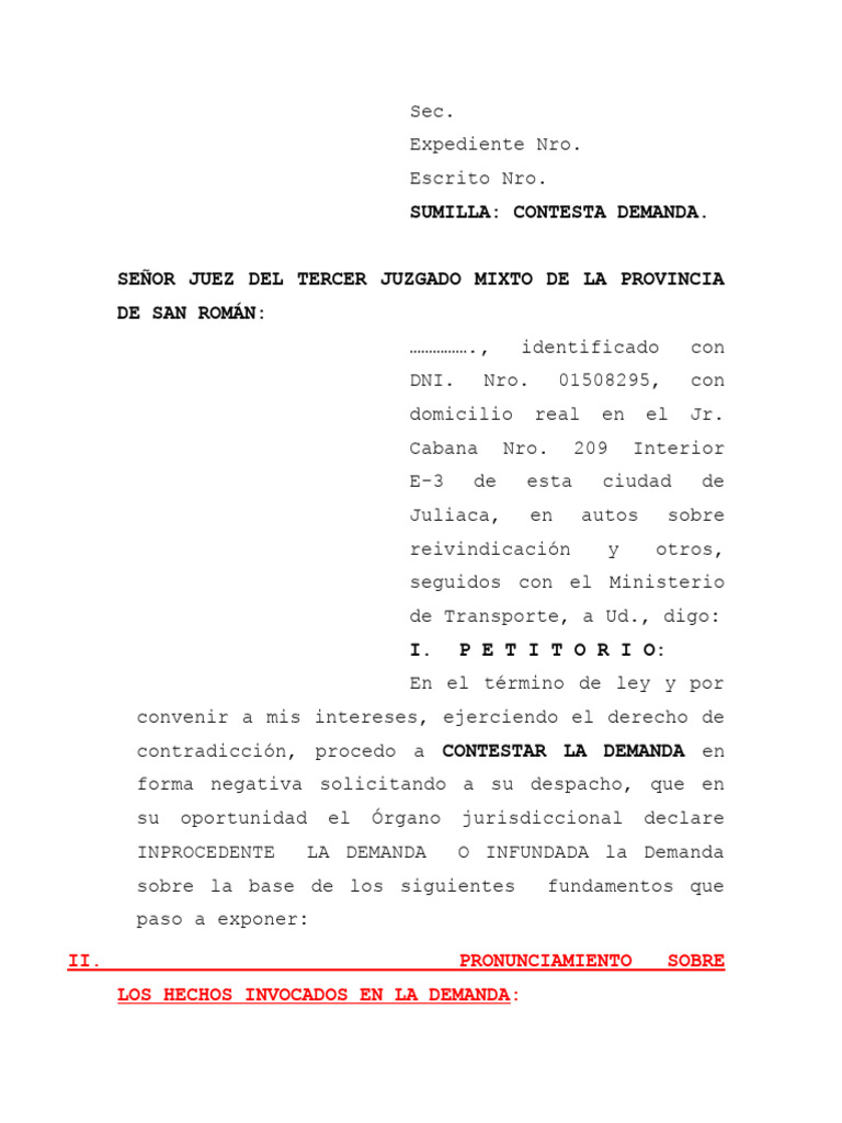 Modelo de Contestacion de Demanda 1 | PDF