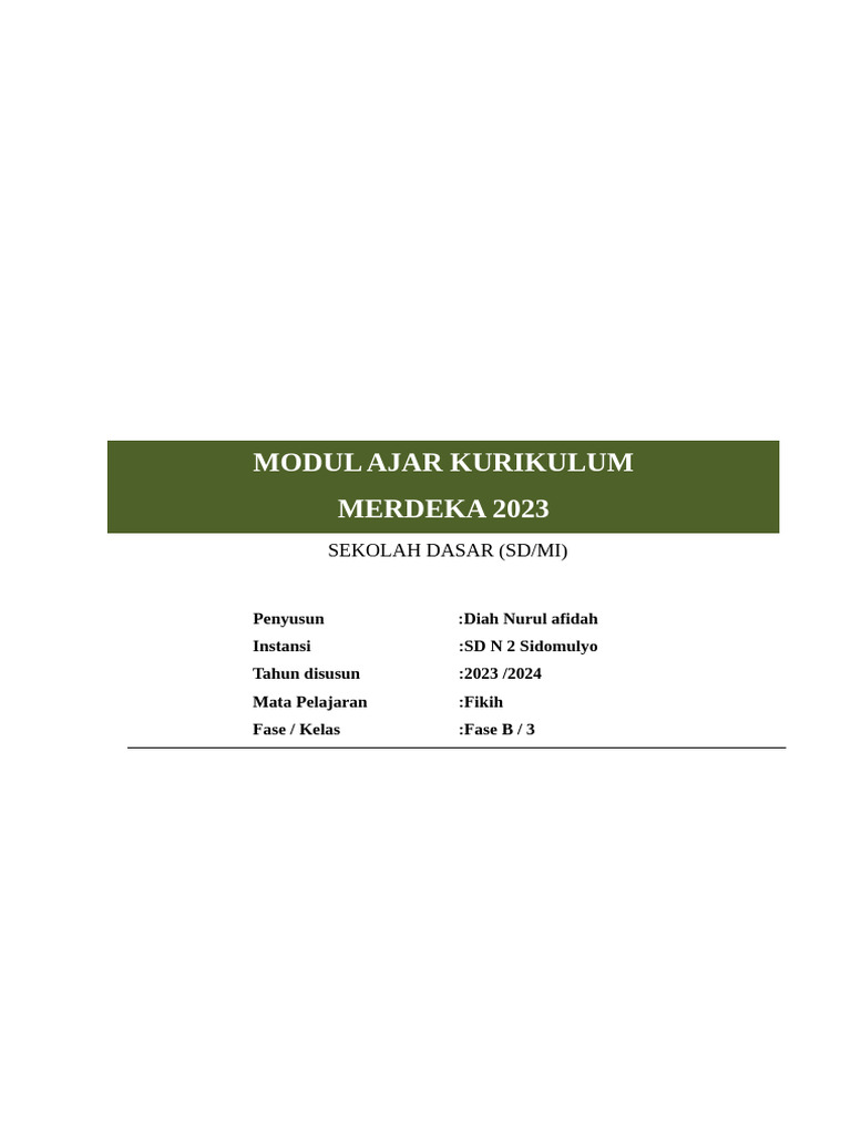 Modul Ajar Fiqih Kelas 3 (Genap) Diah Nurul Afidah | PDF