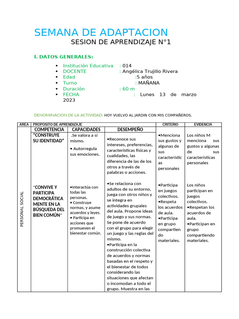 Semana de Adaptacion 2023 | PDF | Canciones | Salón de clases