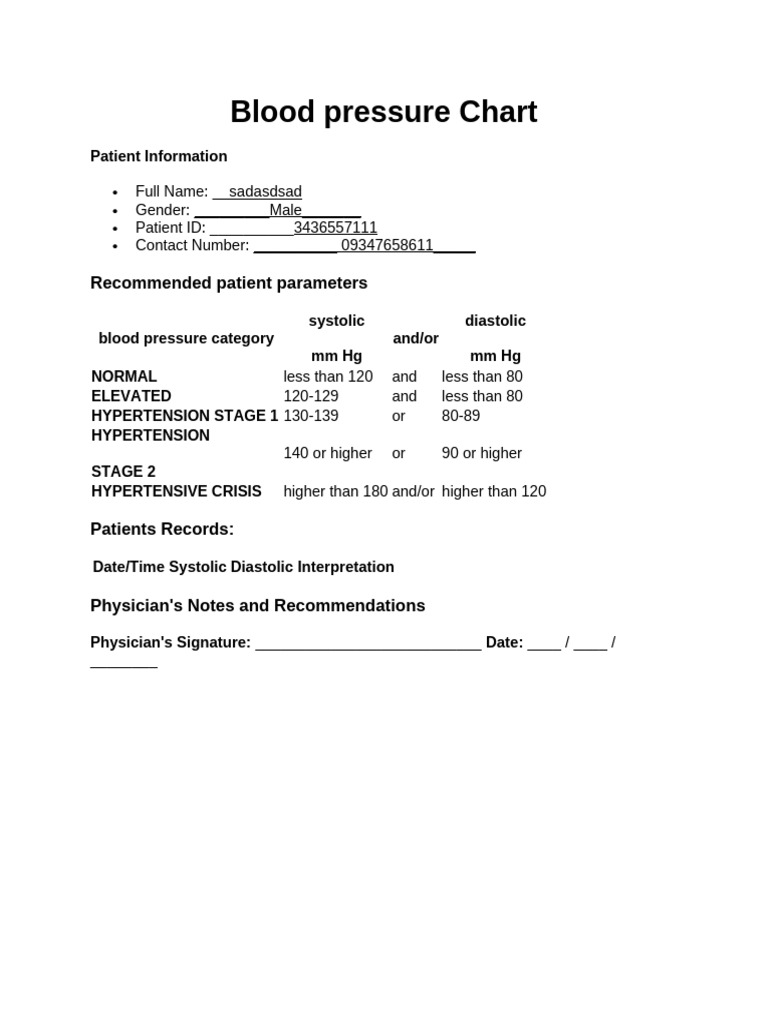Blood Pressure Chart | PDF