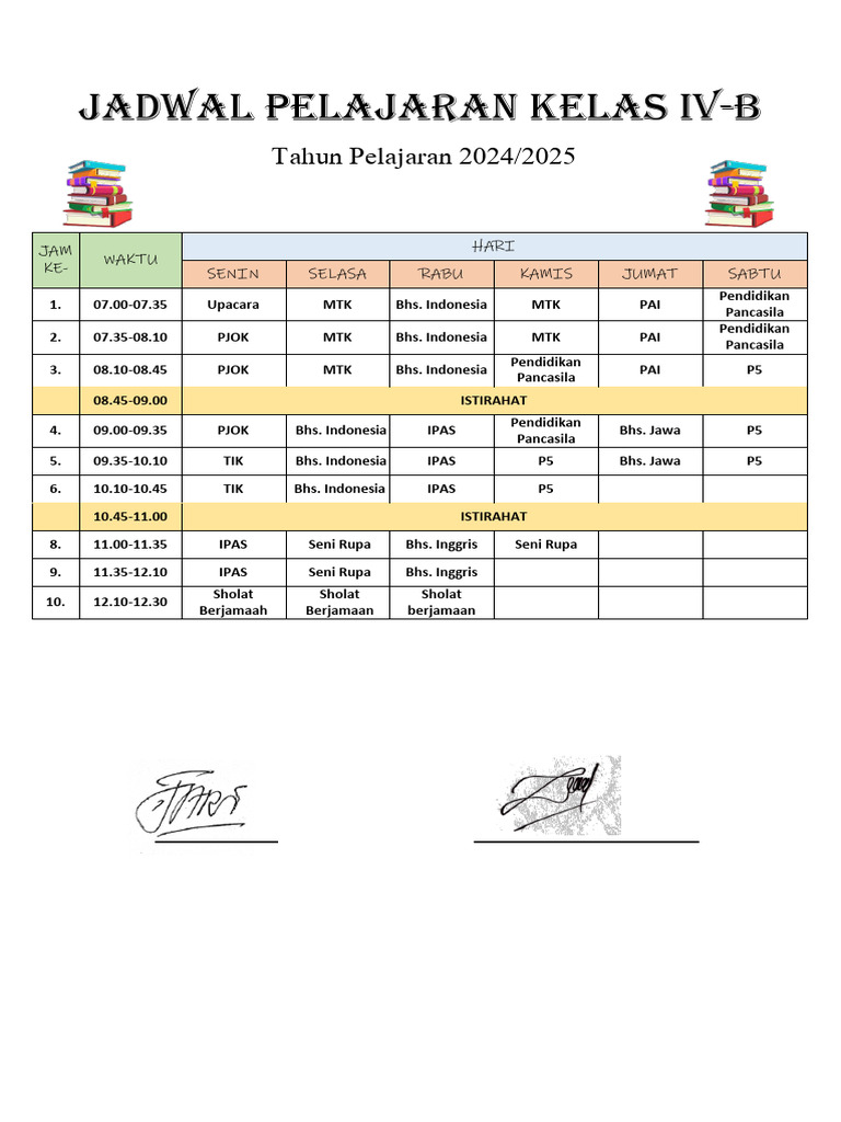 Jadwal Pelajaran, Jadwal Piket Dan Pengurus Kelas IV B | PDF