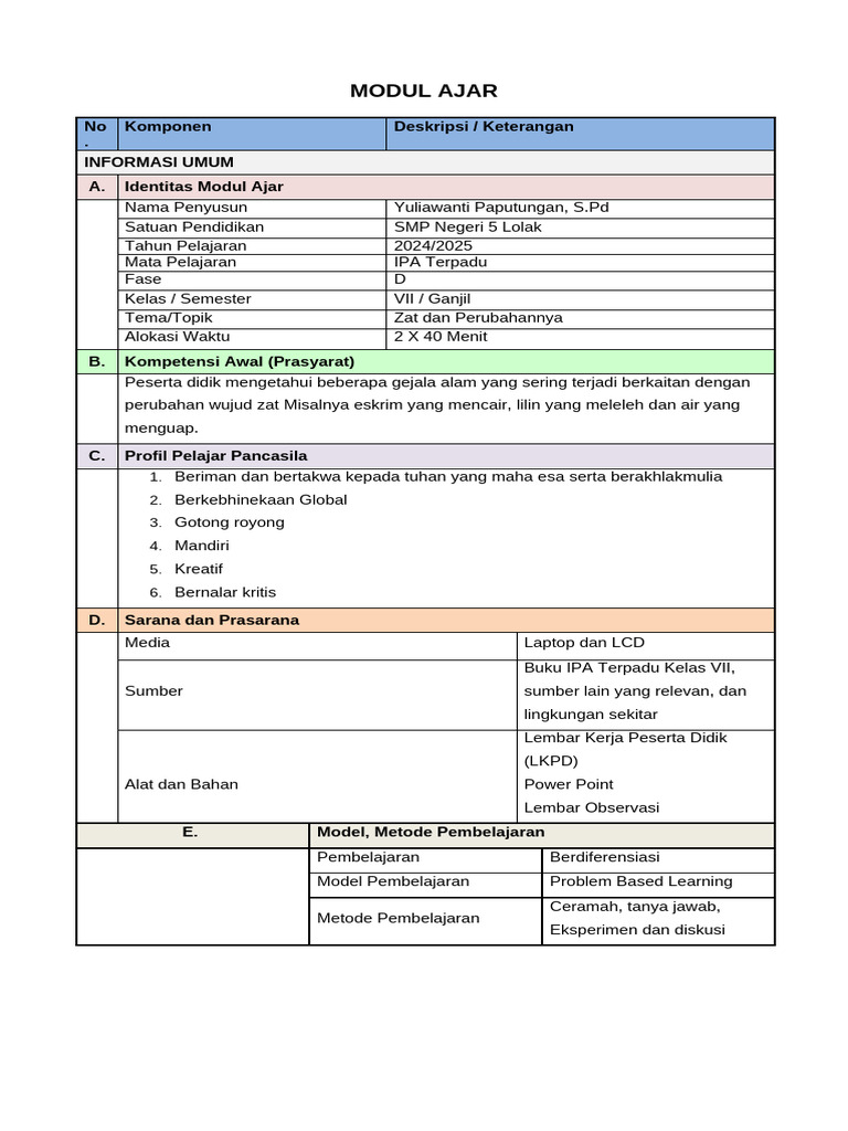 Template Modul Ajar | PDF