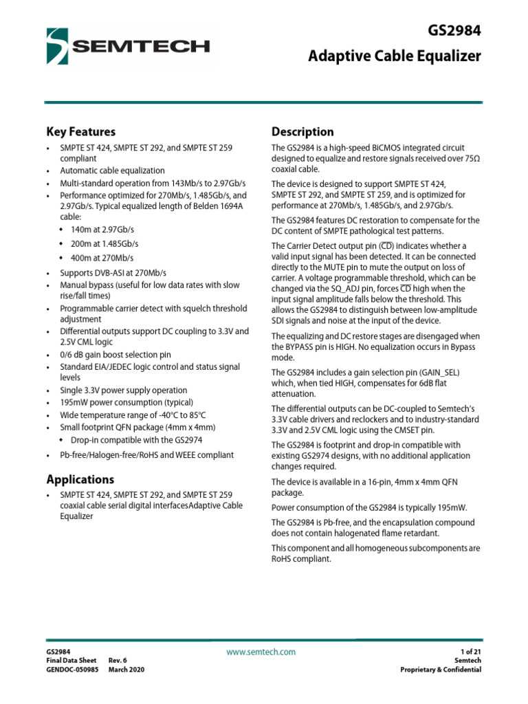 GS2984 Final Data Sheet Rev6 | PDF