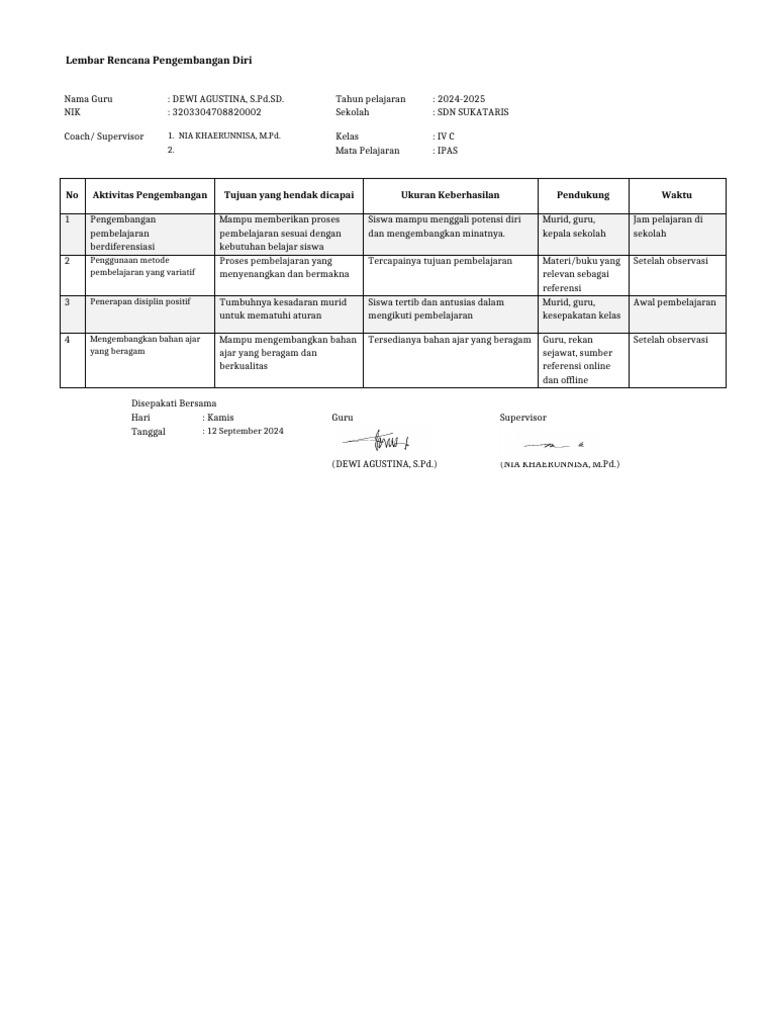 4 - Lembar Rencana Pengembangan Diri | PDF