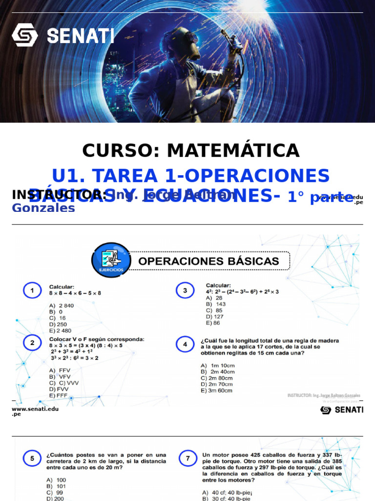 U1. Tarea 1 - Operaciones Básicas y Ecuaciones - 1era Parte | PDF
