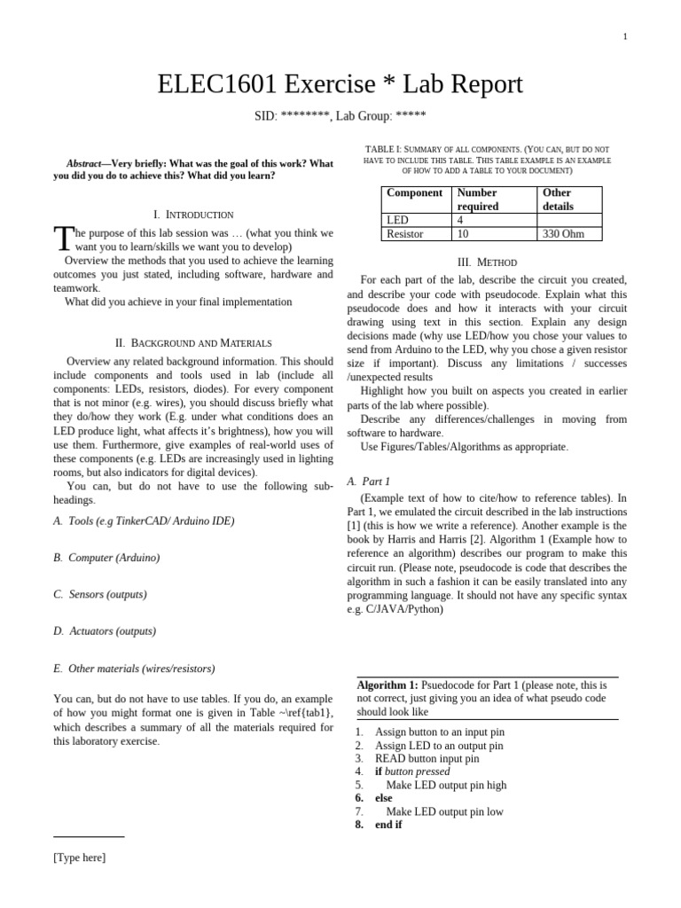 ELEC1601 Report Word Template | PDF