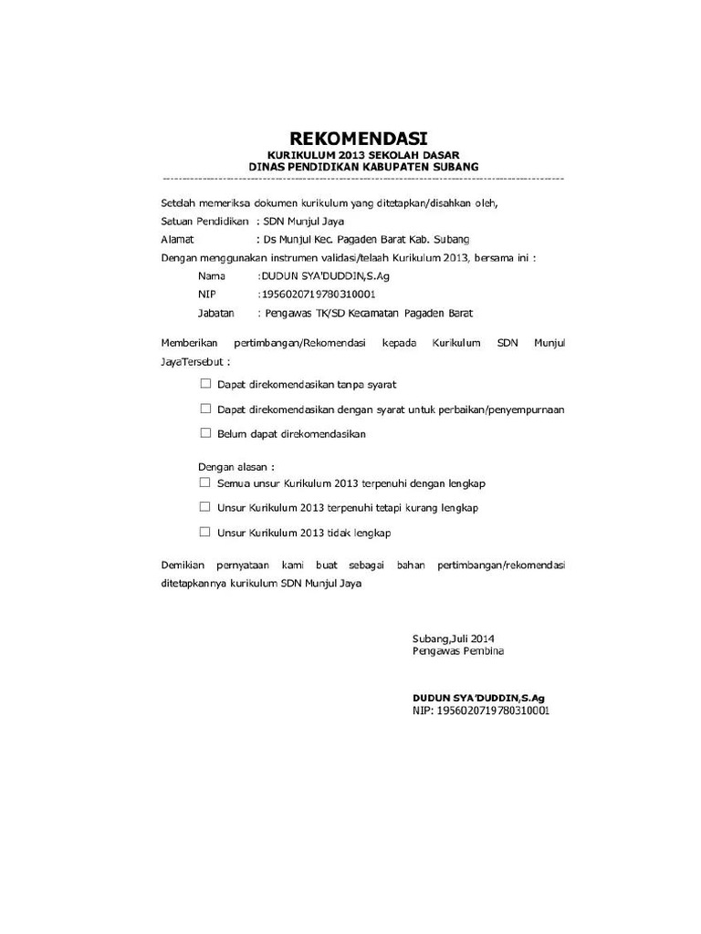 Contoh Surat Rekomendasi | PDF