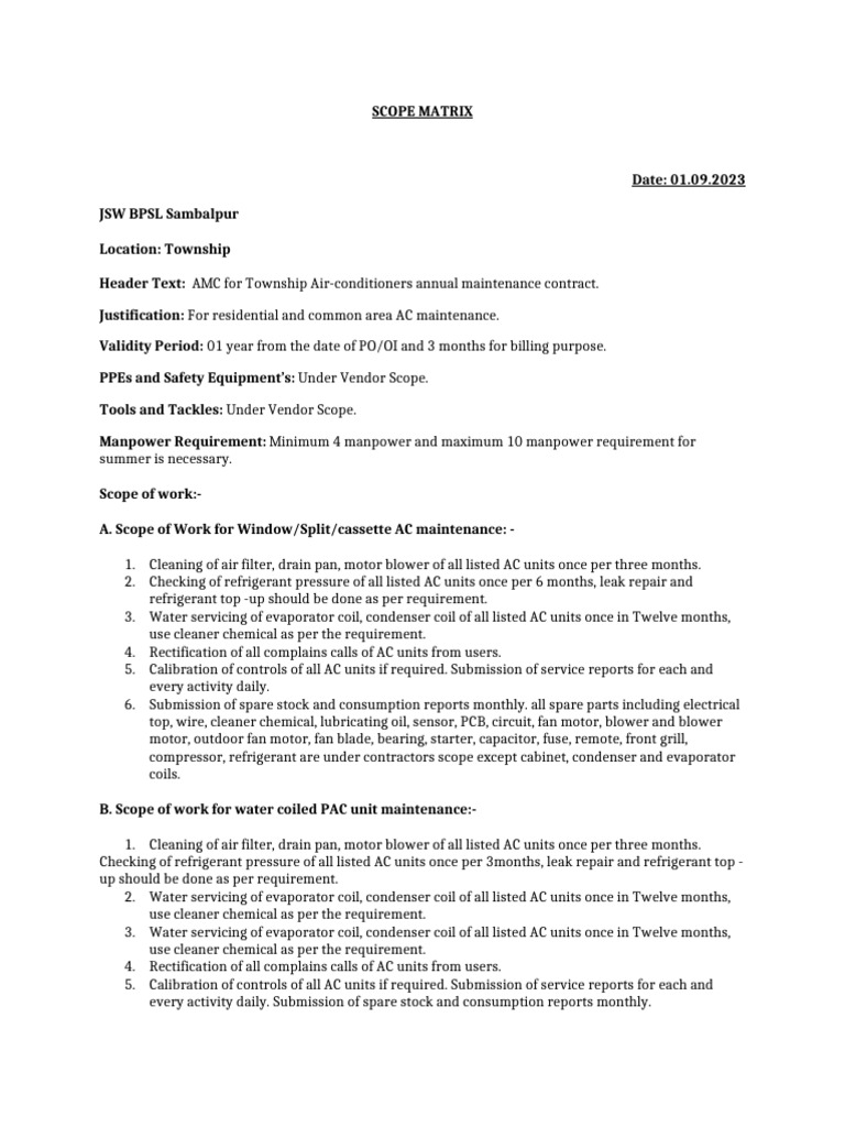 Ac Scope Matrix | PDF