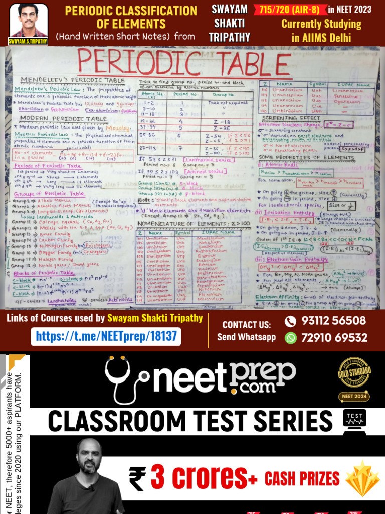 Periodic Table Short Notes | PDF