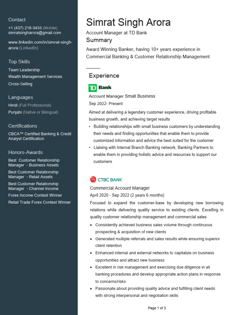 Resume - Simrat Singh Arora - CAM | PDF | Banks | Career & Growth