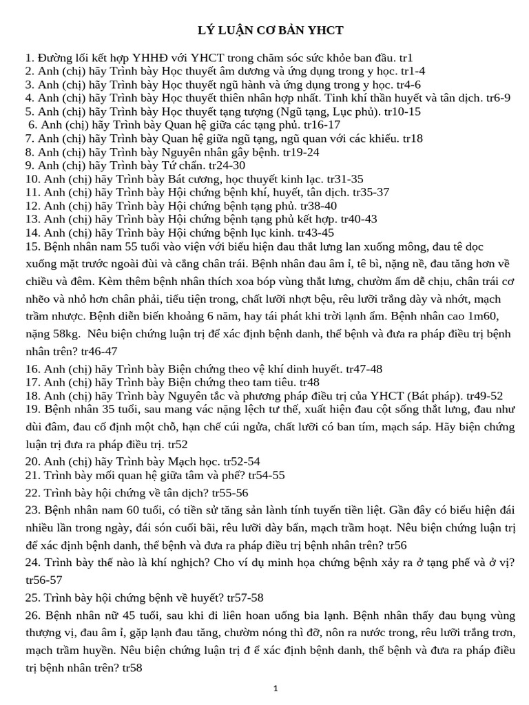 Lý luận YHCT - Mục lục - in | PDF