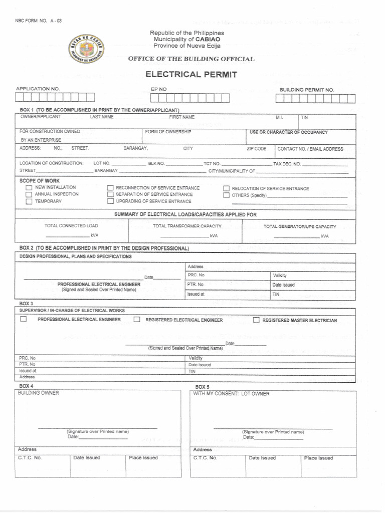 Electrical Permit Form Nueva Ecija | PDF