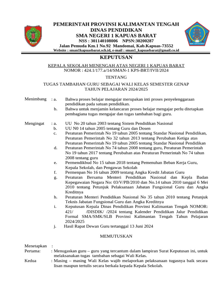 6.SK WALI KELAS 2024-2025 New | PDF