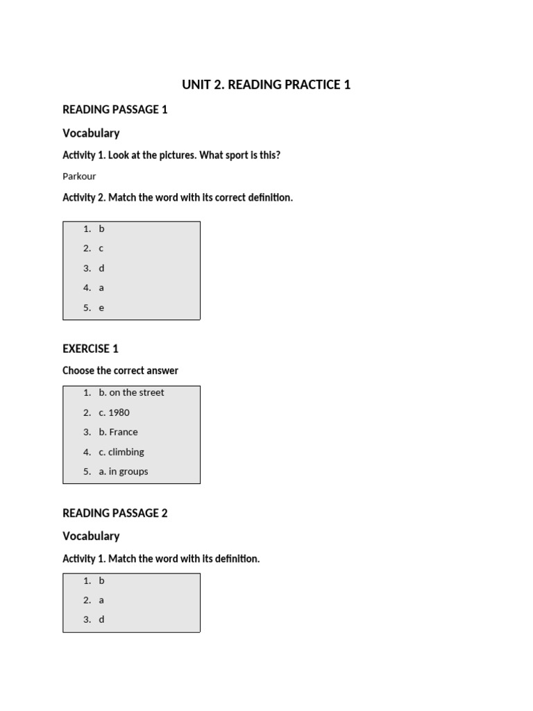 Answerkey. Unit 6. Reading Practice 3 | PDF