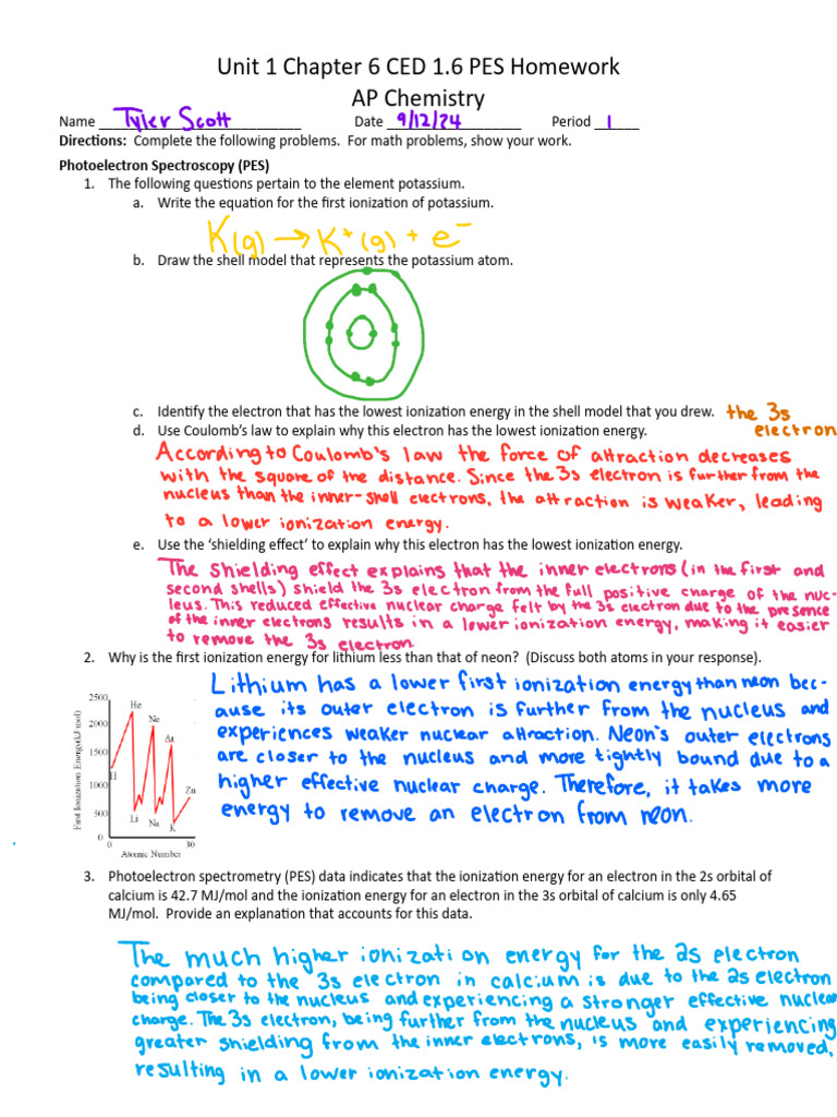 AP Chemistry PES Homework Guide | PDF | Atomic Orbital | Teaching ...