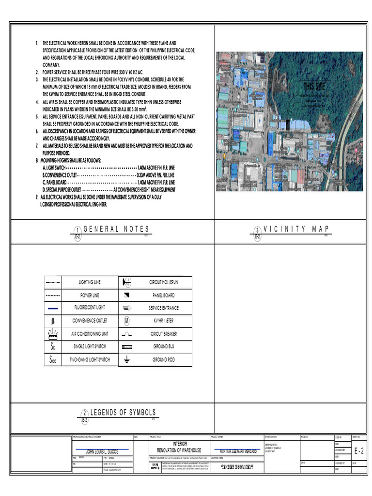 Sample General Notes, Legends and Symbols, Vicinity Map of Electrical ...