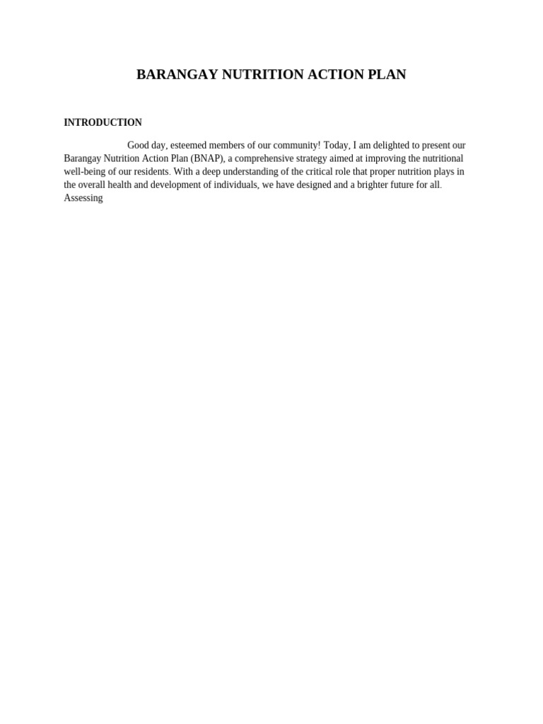 Barangay Nutrition Action Plan | PDF