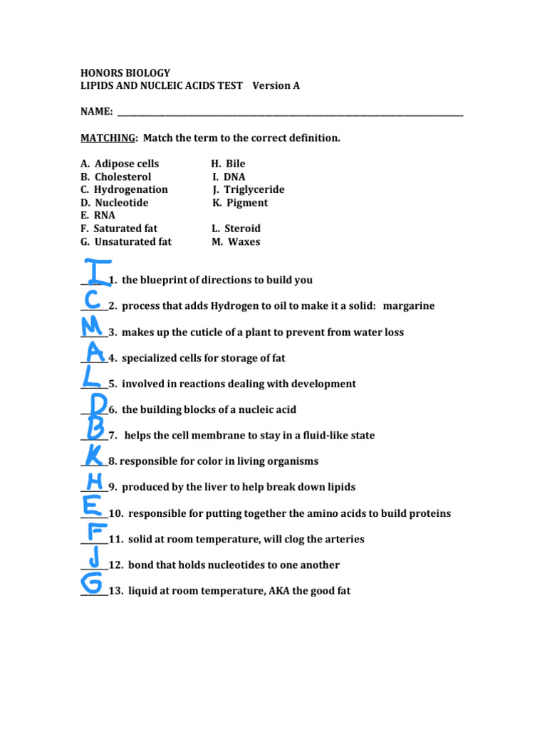 Lipids and Nucleic Acids Test Guide | PDF | Fat | Lipid