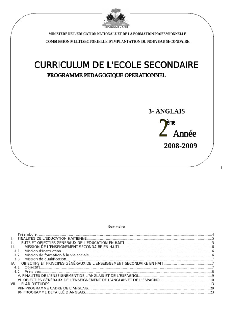 Programme Final Anglais 2ème Année | PDF