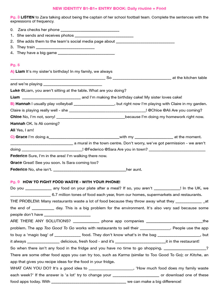 Listening Daily Routine-Food - b1 | PDF | Social Science