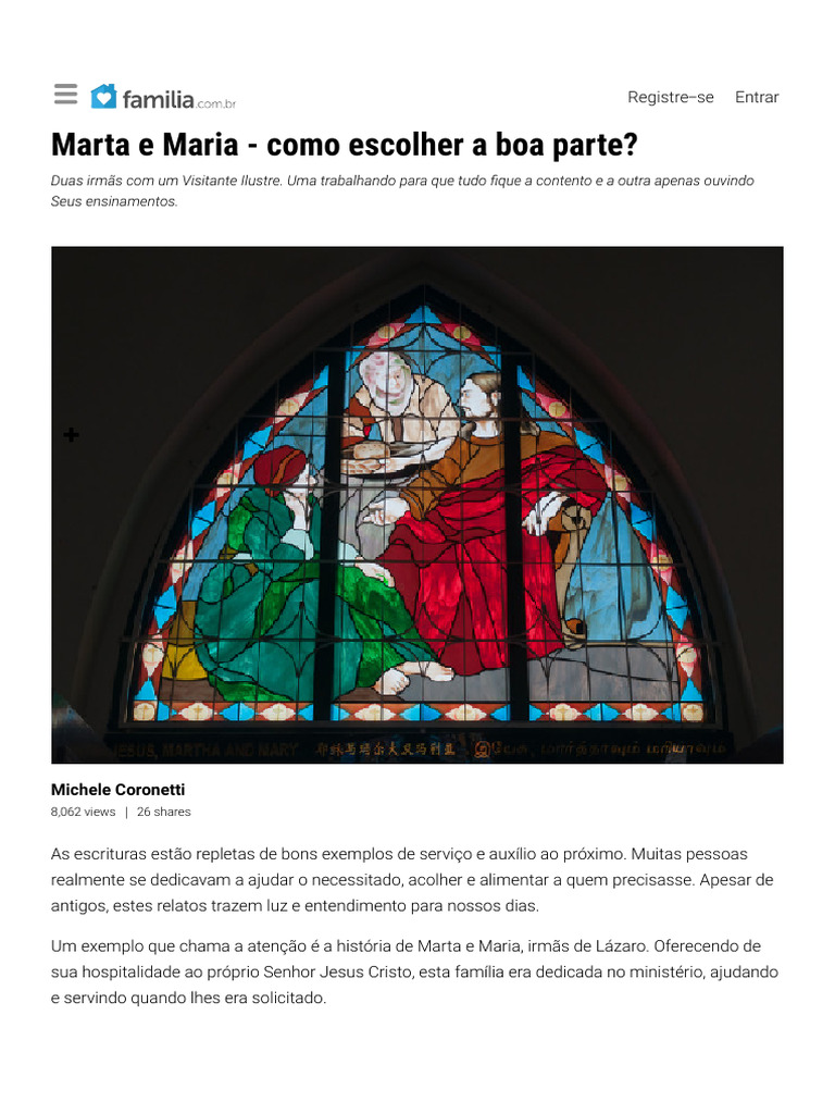 Marta e Maria - Como Escolher A Boa Parte | PDF