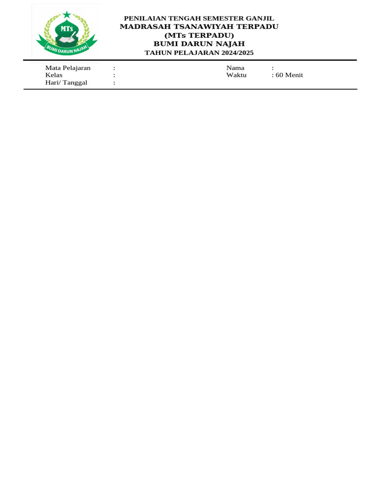 FORMAT SOAL PTS MTs | PDF