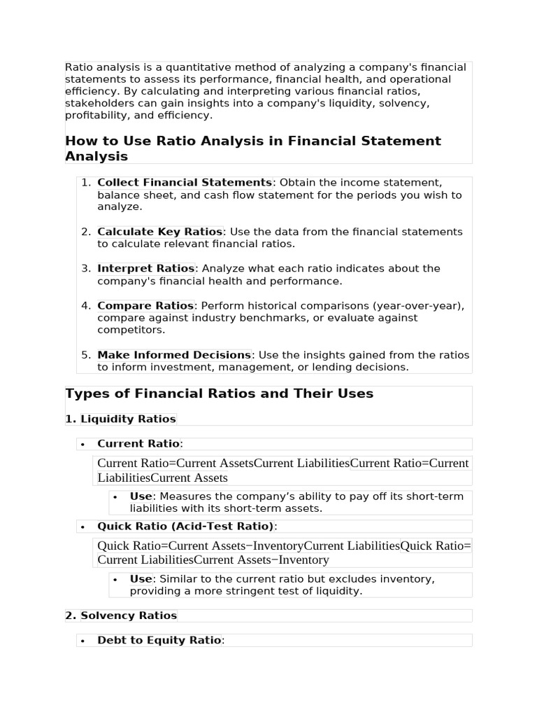 Ratio Analysis | PDF