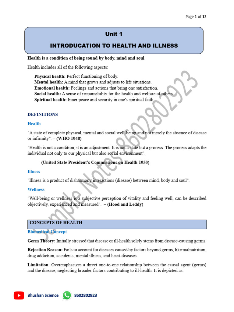 Unit 1 Introducation To Health and Illness: Definitions | PDF