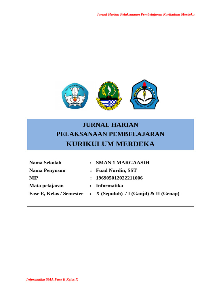 Jurnal Mengajar Harian Kurikulum Merdeka INF | PDF