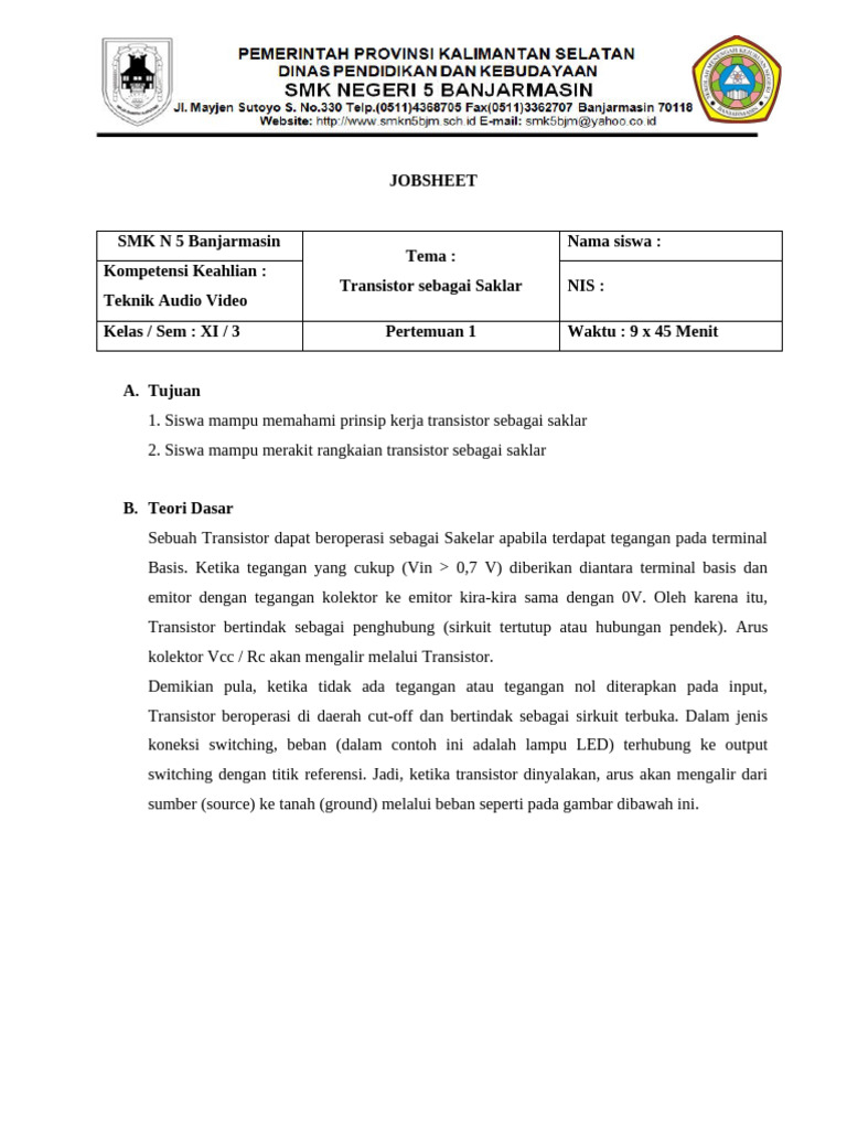 Jobsheet-01 - Transistor Saklar | PDF