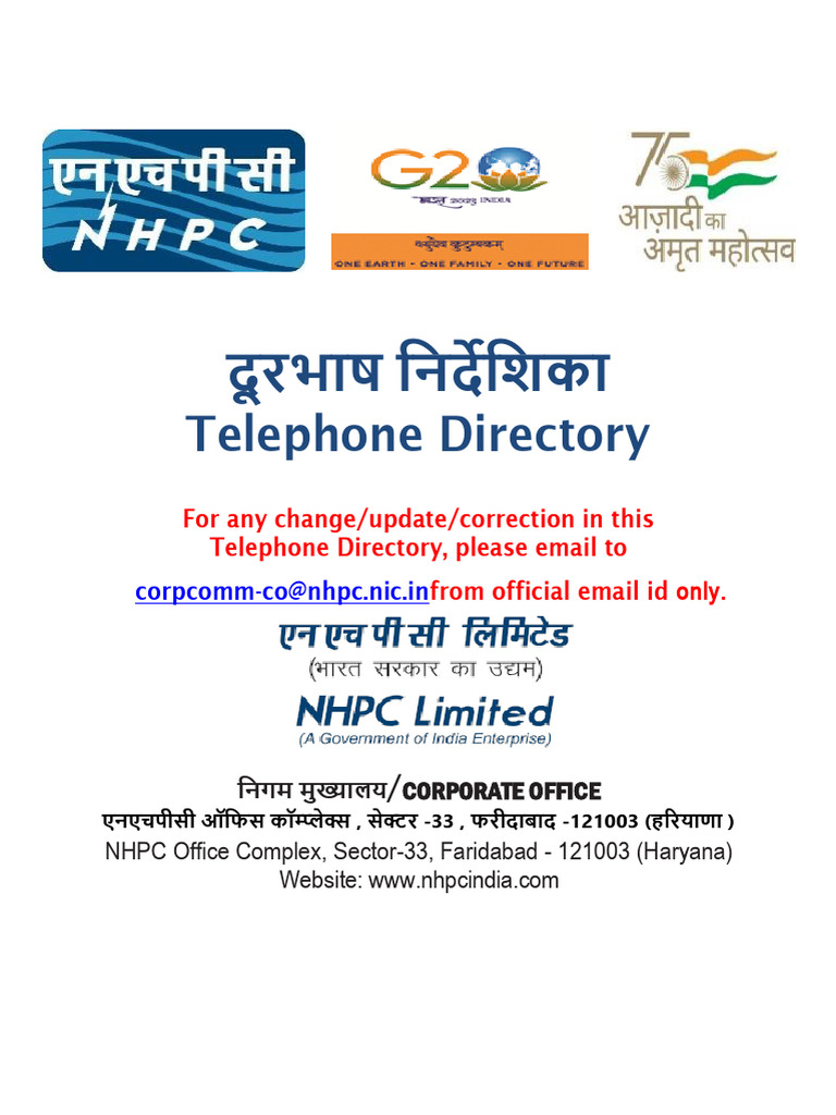 Telephone Directory: For Any Change/update/correction in This Telephone ...