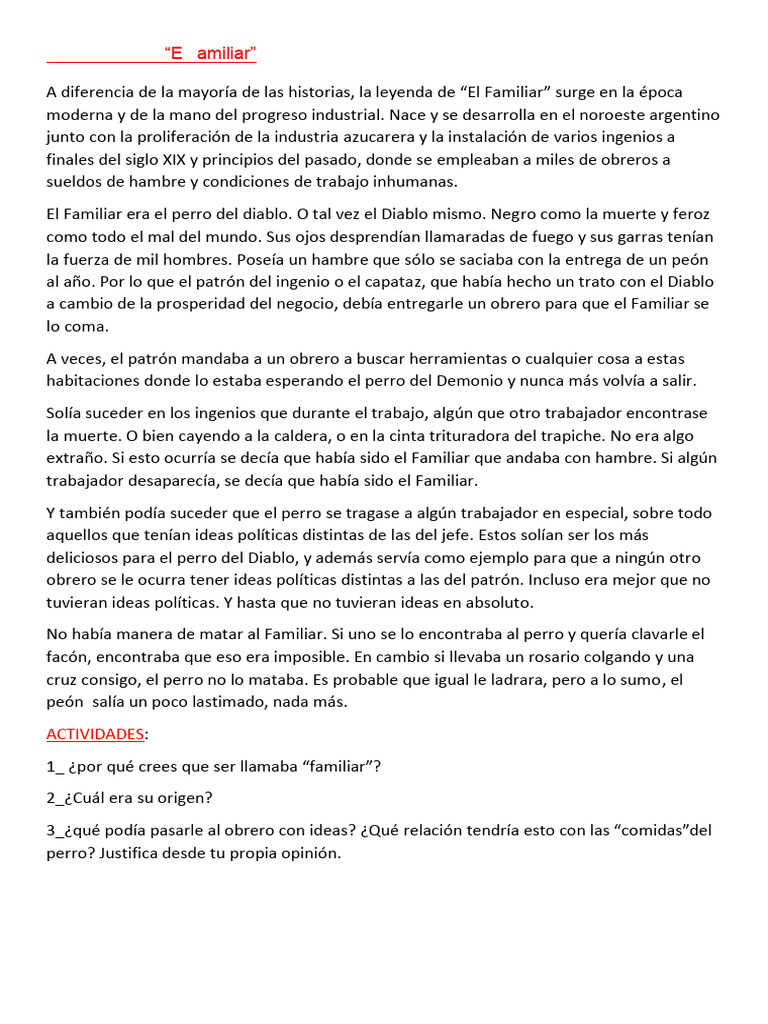 El Familiar - Leyenda | PDF El Familiar - Leyenda | PDF