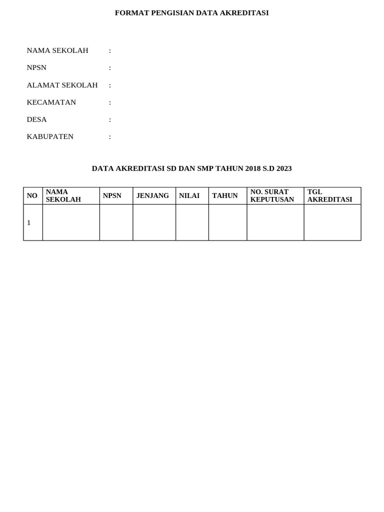 Format Pengisian Data Akreditasi | PDF