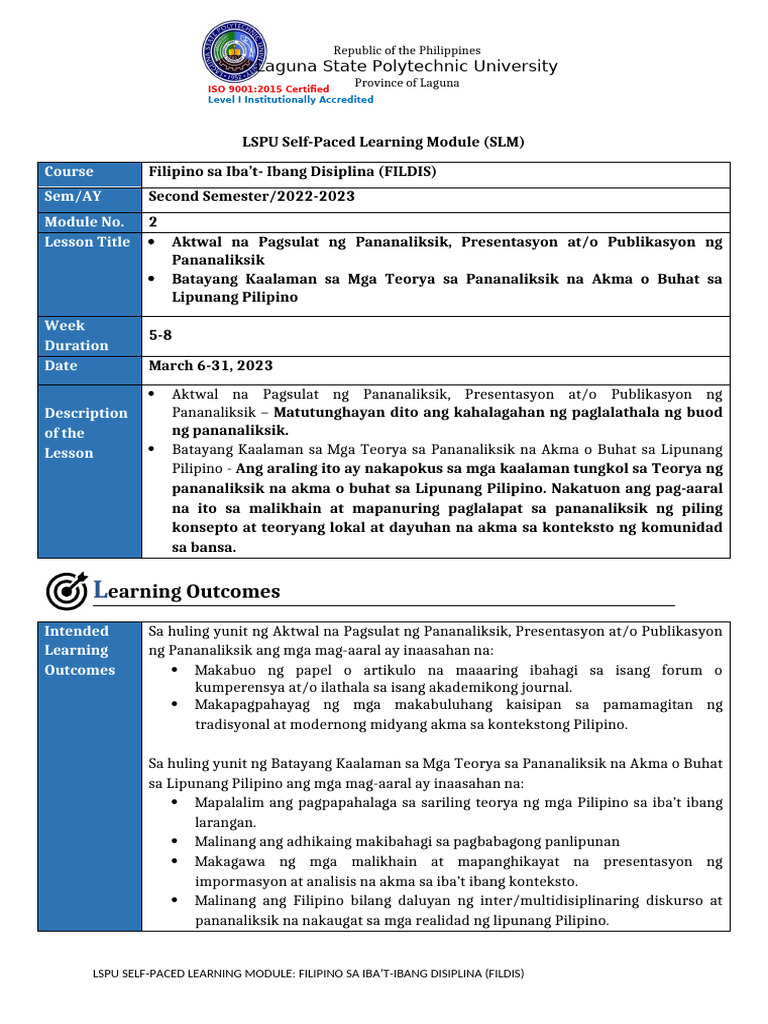 Yabut-Slm 2 - Fildis - Second Sem - 2022-2023 | PDF