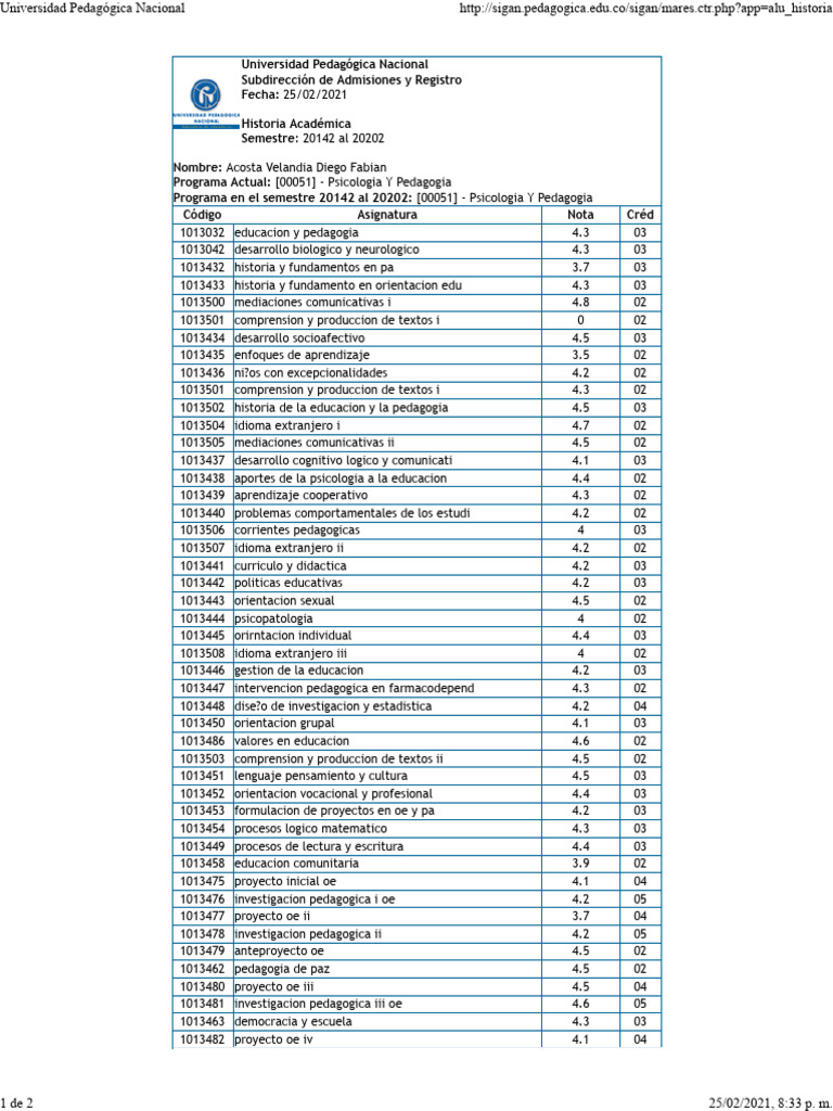 Consolidado de Notas UPN | PDF