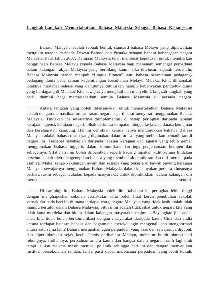 Langkah Memartabatkan Bahasa Malaysia | PDF