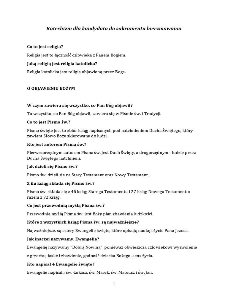 Katechizm Dla Kandydata Do Bierzmowania | PDF