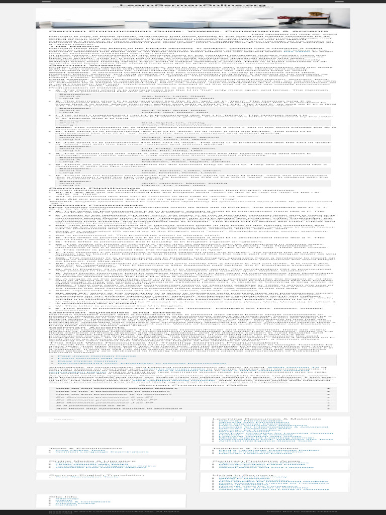 German Pronunciation Basics: Vowels, Consonants & Accents | PDF