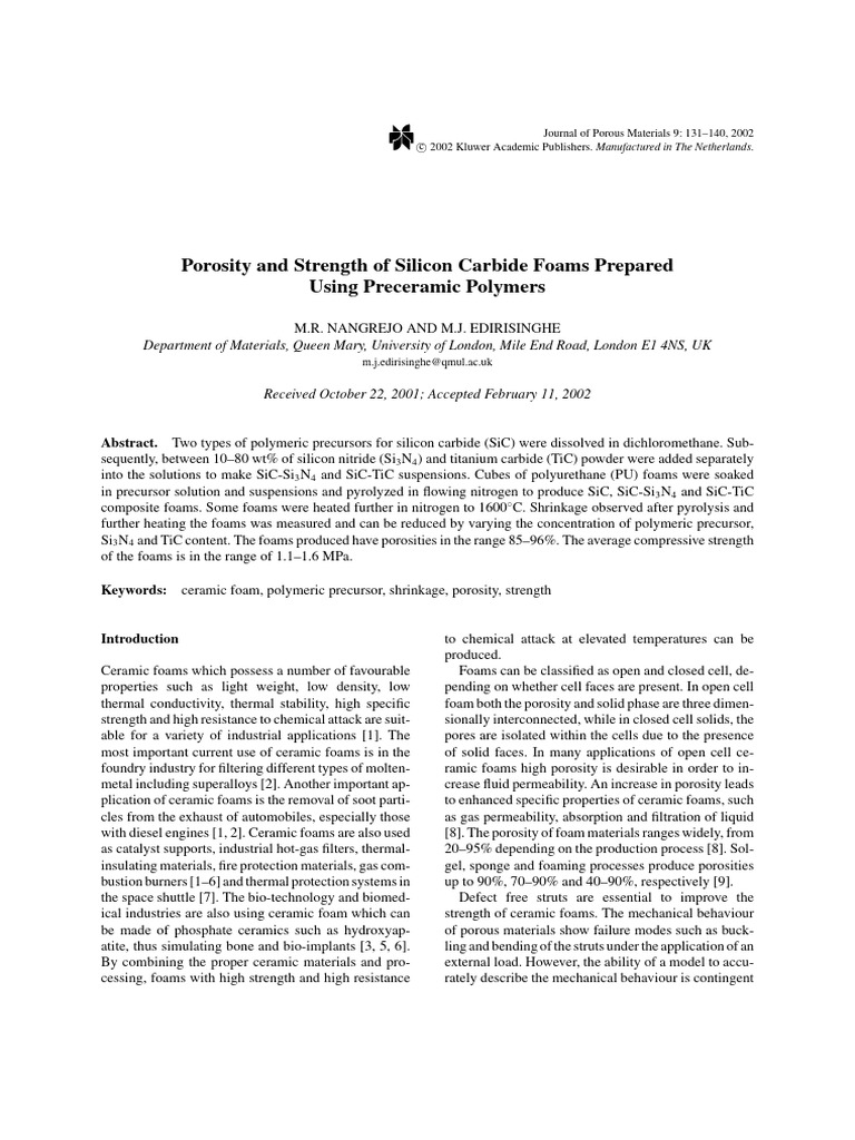 Nangrejo - 2002 - Porosity and Strength of SiC Foams Prepared Using ...
