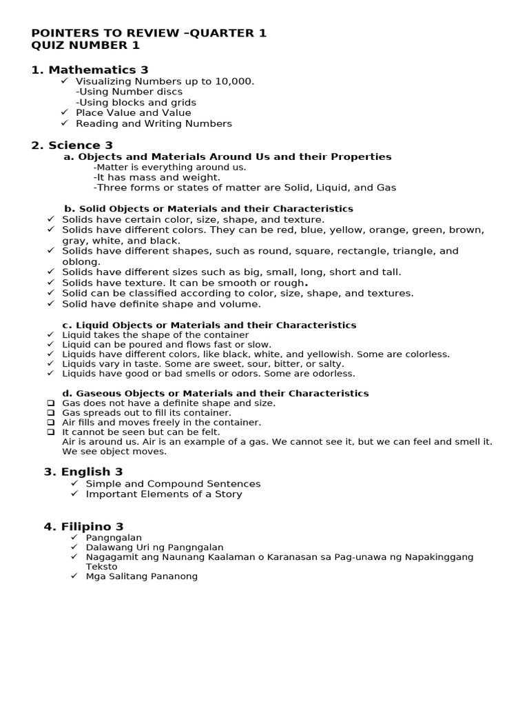 POINTERS TO REVIEW q1 1st Quiz | PDF | Shape | Gases
